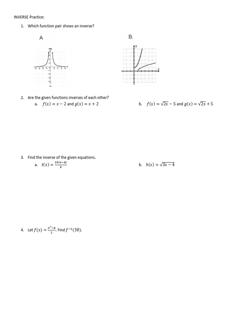 NEW INVERSE Function and Graph Practice | PDF