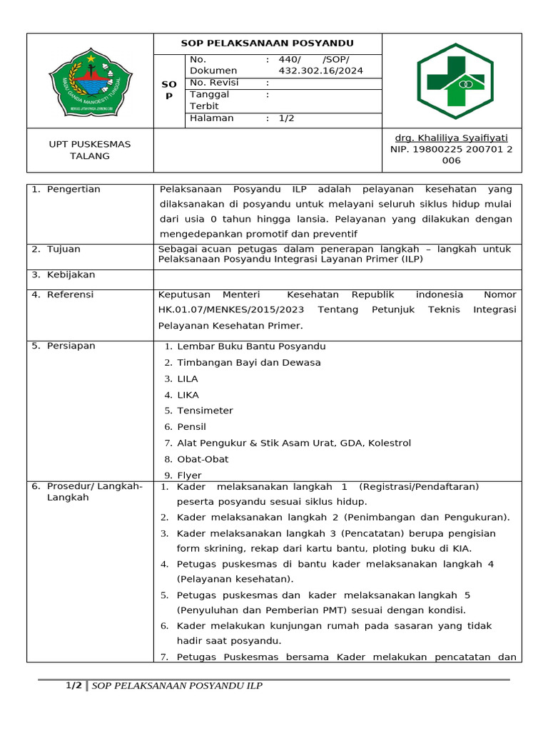 SOP Pelaksanaan Posyandu ILP | PDF