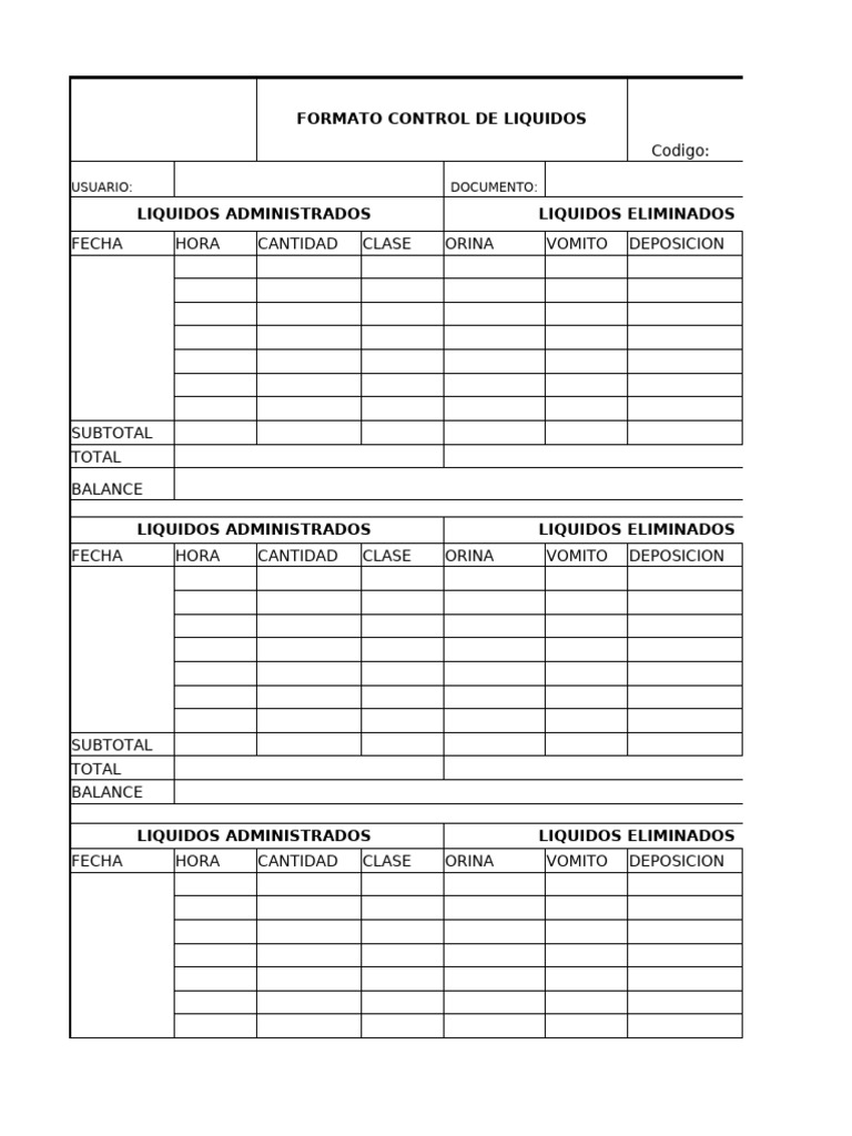Formato Control de Liquidos | PDF