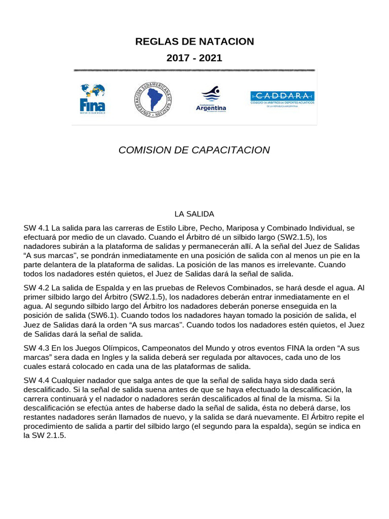 Reglas de Natacion 2017 - 2021 | PDF | Deportes acuáticos | Deportes ...