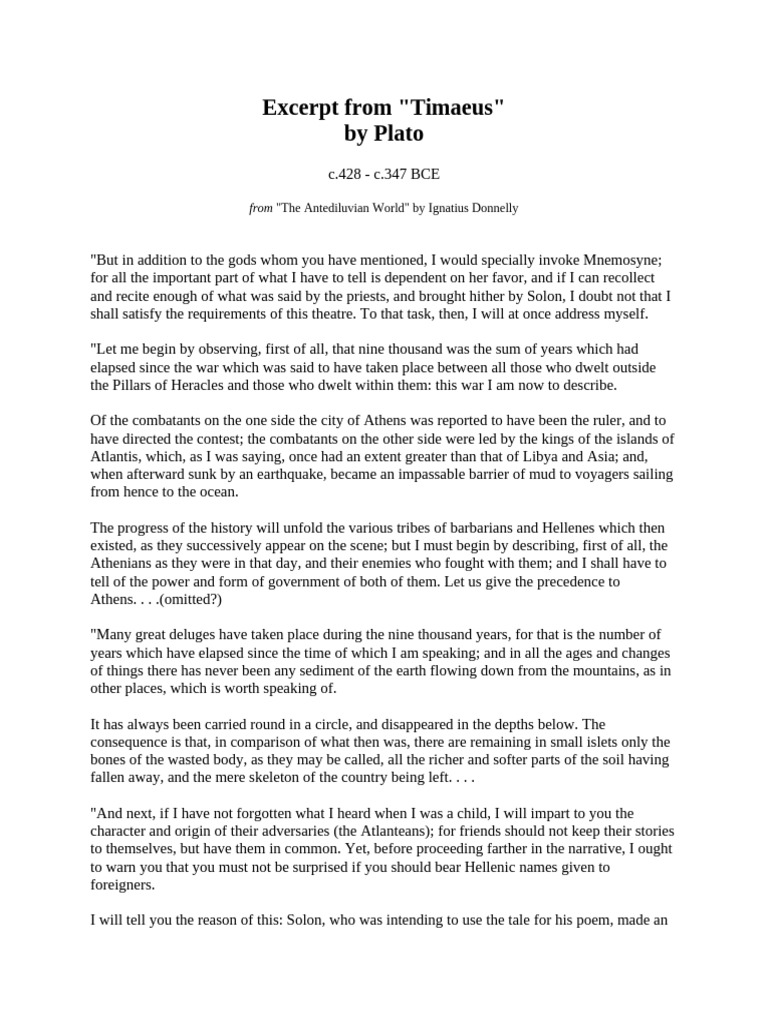 Excerpts From Timaeus and Critius by Plato About Atlantis | PDF | Atlantis