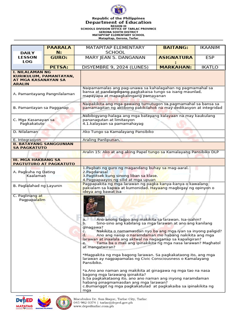 ESP6-Q3-W1(MONDAY) | PDF