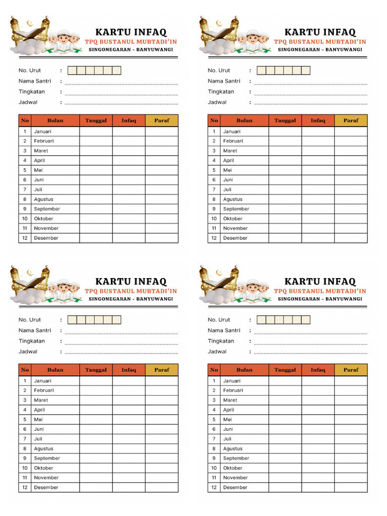 Kartu Infaq TPQ Cetak | PDF