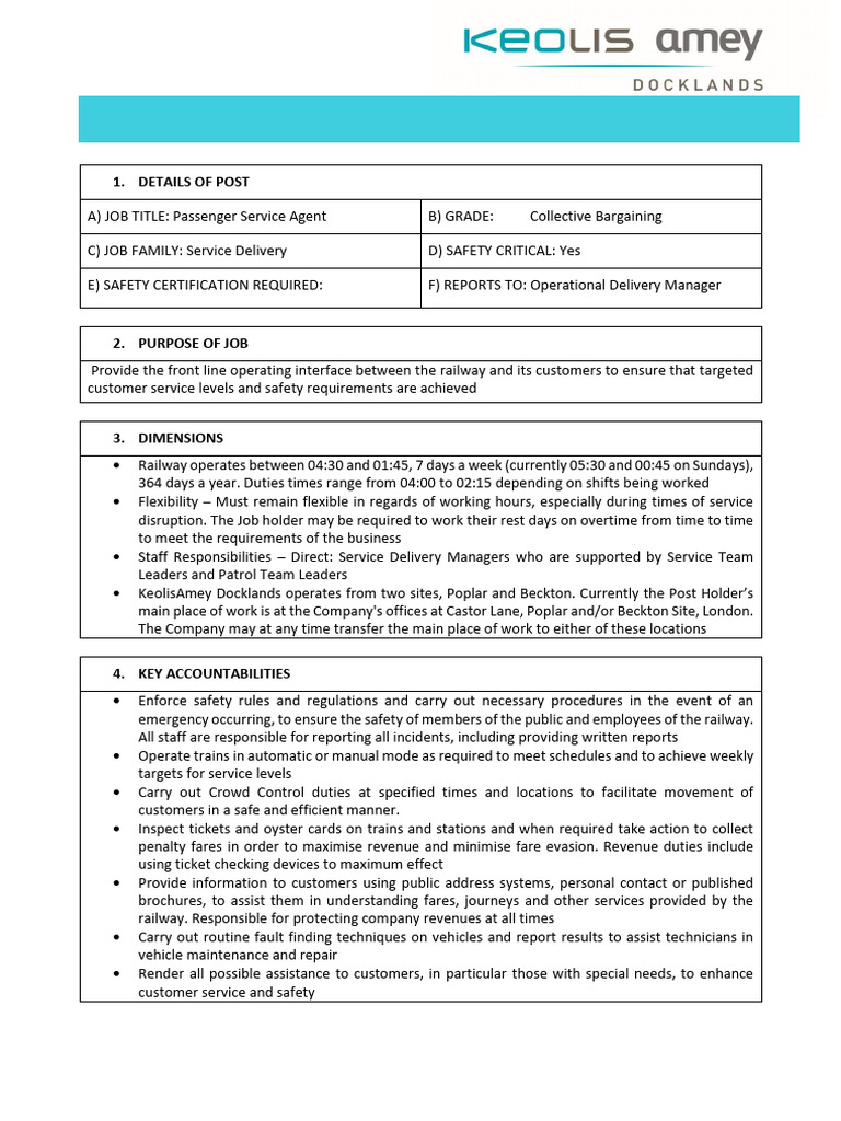 Passenger Service Agent Job Description | PDF | Business