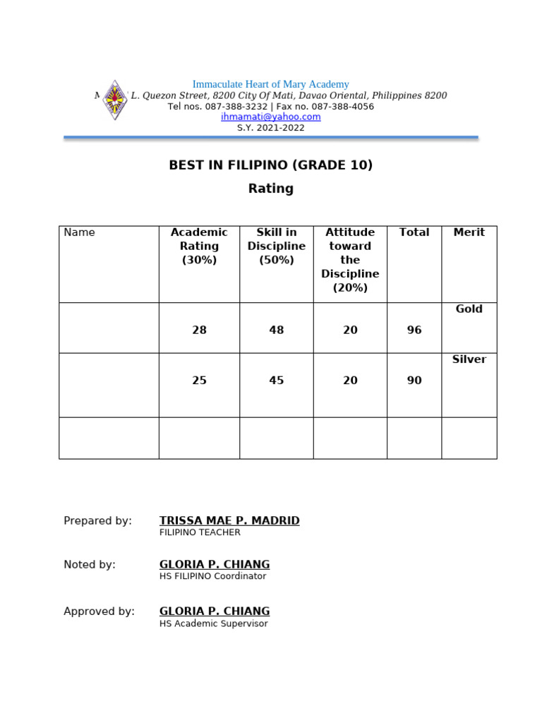 Academic-Award - FILIPINO AND AP 2021-2022 | PDF | Tagalog Language ...