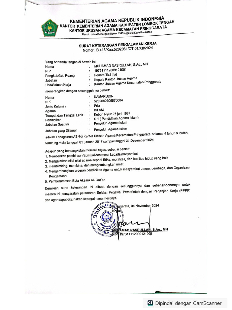 Contoh Surat Keterangan Pengalam Kerja 2024 | PDF