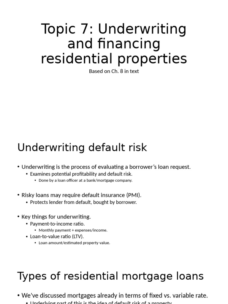 Topic 7 - Underwriting | PDF | Mortgages | Loans