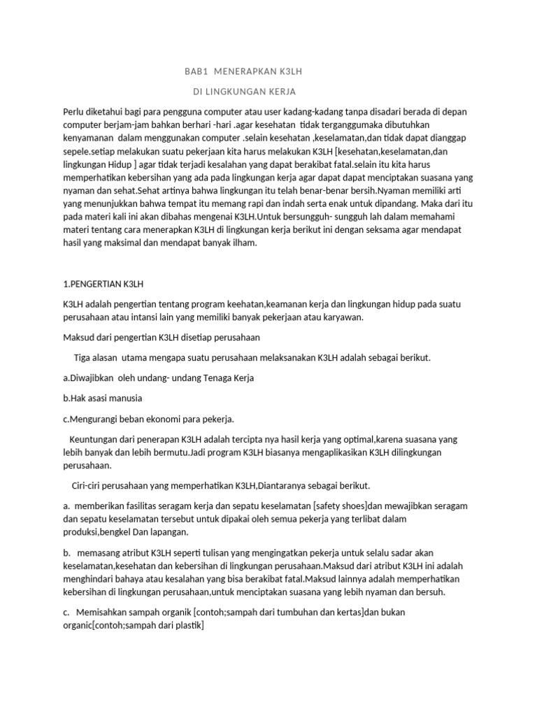 BAB1 MENERAPKAN K3LH | PDF