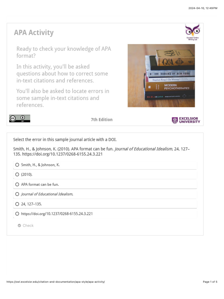 APA Activity | PDF | Apa Style | Citation