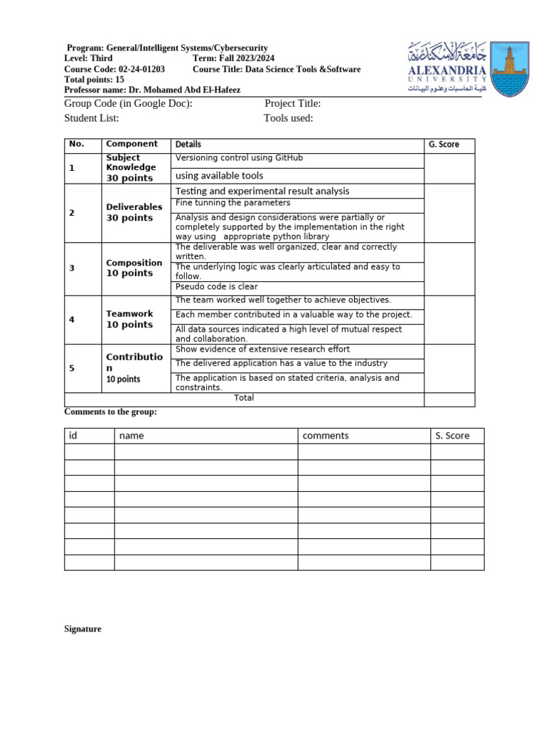 Group Project Rubric Data Science Tools& Software | PDF