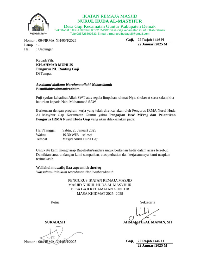 004-Undangan Pelantikan-Pengurus NU Ranting Gaji | PDF