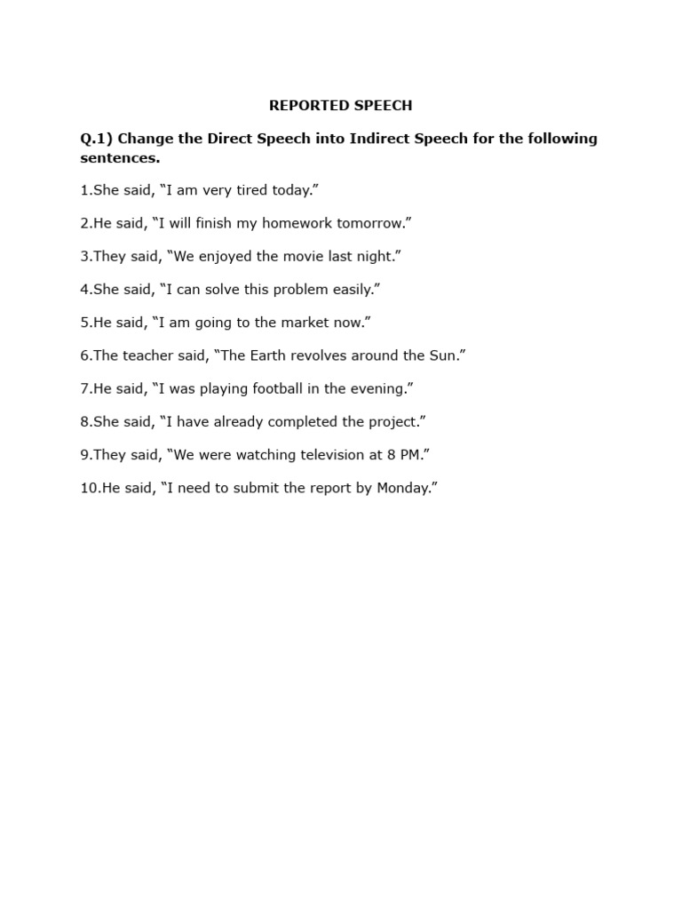 Reported Speech (Assertive Sentences) | PDF