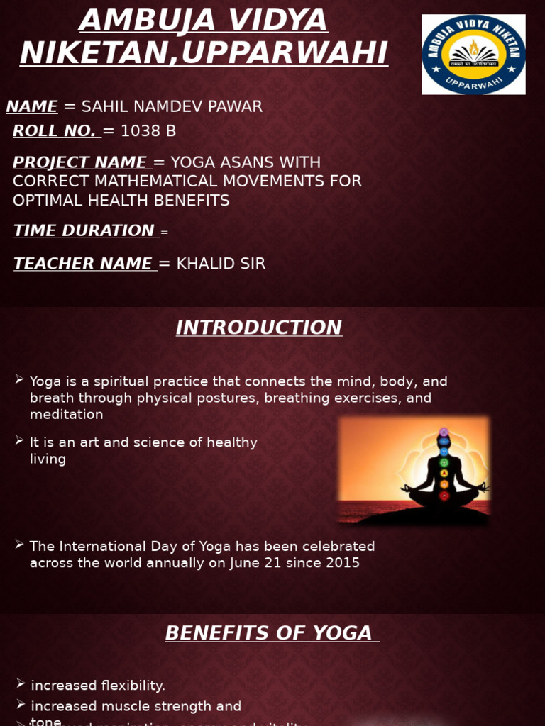 Ambuja Vidya Niketan, Upparwahi (Autosaved) .PPTM | PDF | Asana | Yoga