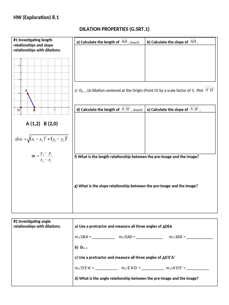 HW 8.1 - Properties of Dilations | PDF | Geometry | Euclidean Geometry
