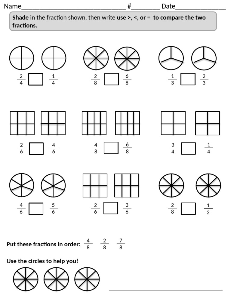 Comparing and Ordering Fractions Worksheet | PDF