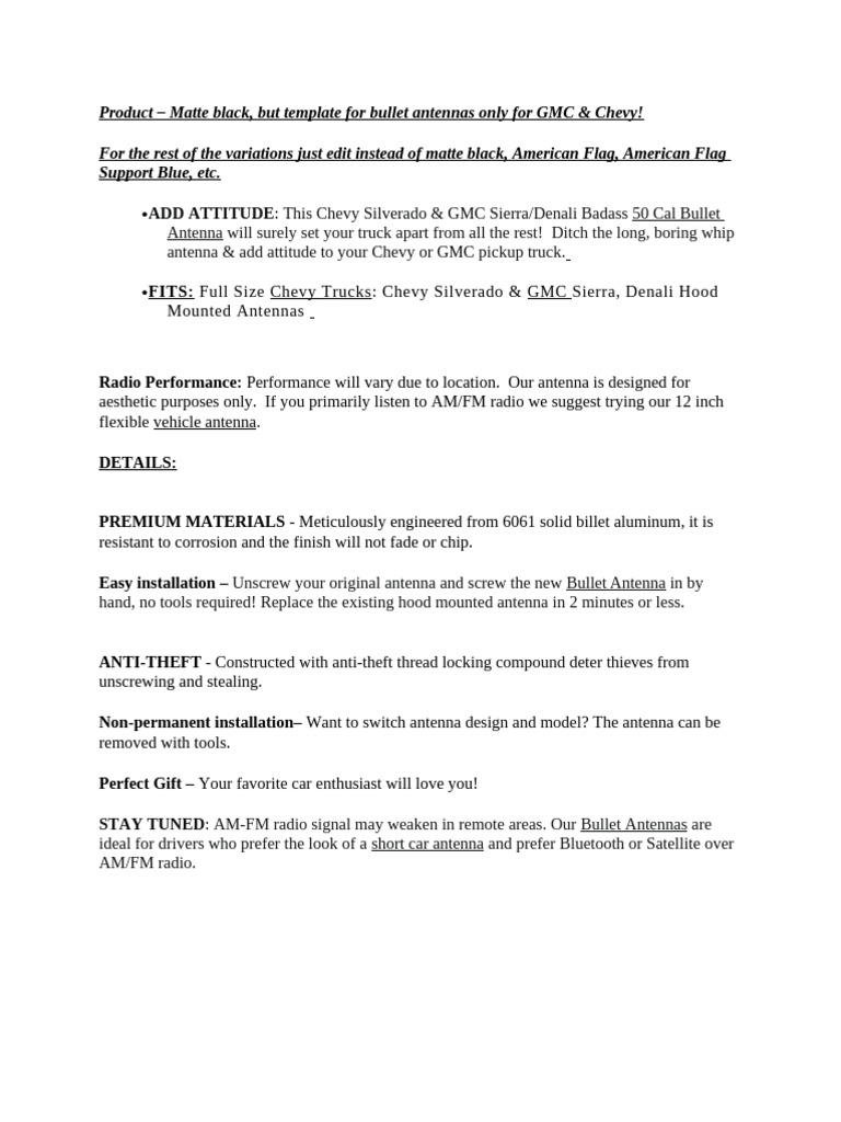 Bullet Antenna GMC Chevy Bullet Points | PDF