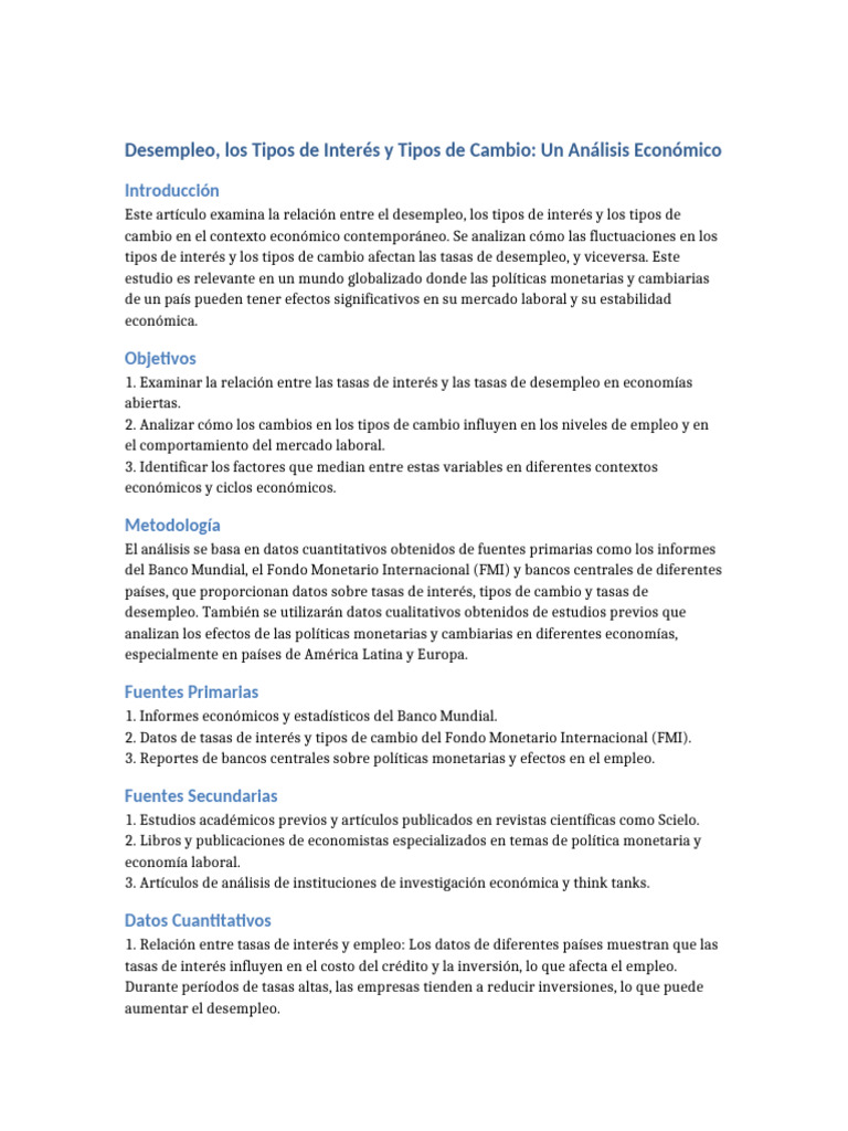 Articulo Desempleo Tipos Interes Tipos Cambio | PDF | Tipo de cambio | La política monetaria