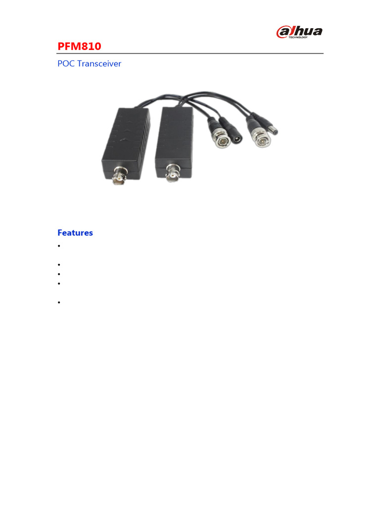Inyector POC Dahua PFM810 | PDF | Coaxial Cable | Power Supply