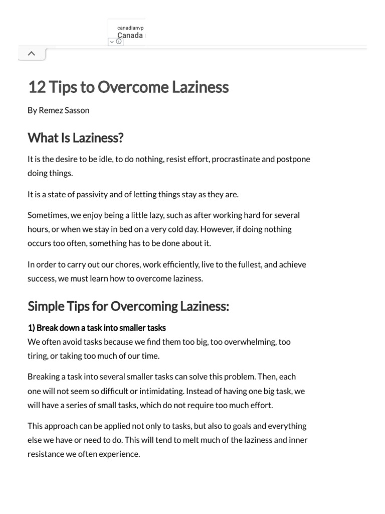 Overcoming Laziness - 12 Simple, Practical Tips | PDF | Disciplines ...