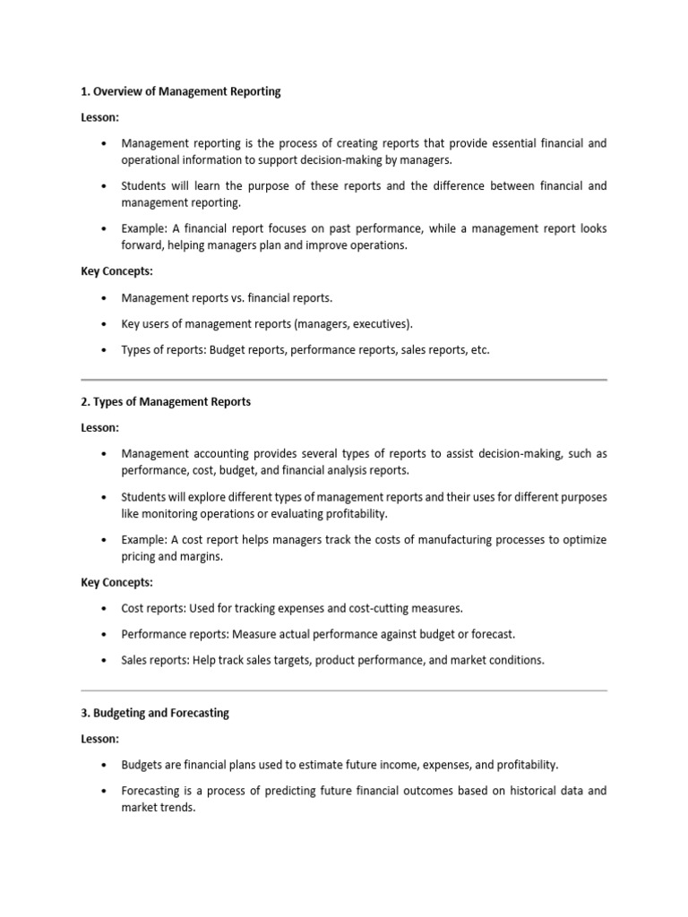 Management Reporting Topic 1-10 | PDF | Performance Indicator | Budget