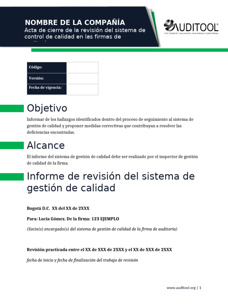 AG-21 Acta de cierre de la revisión del Sistema de Gestión de Calidad en las firmas de auditoría ...