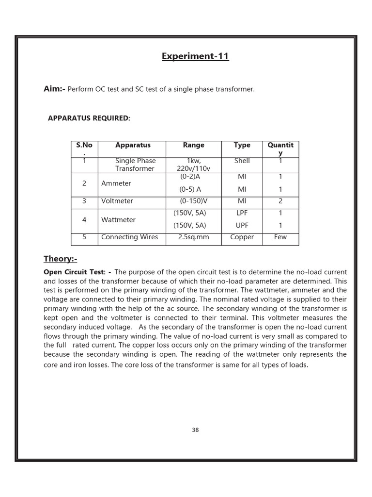 Open and Short Circuit Tests of Single Phase Trans - 241218 - 063748 ...