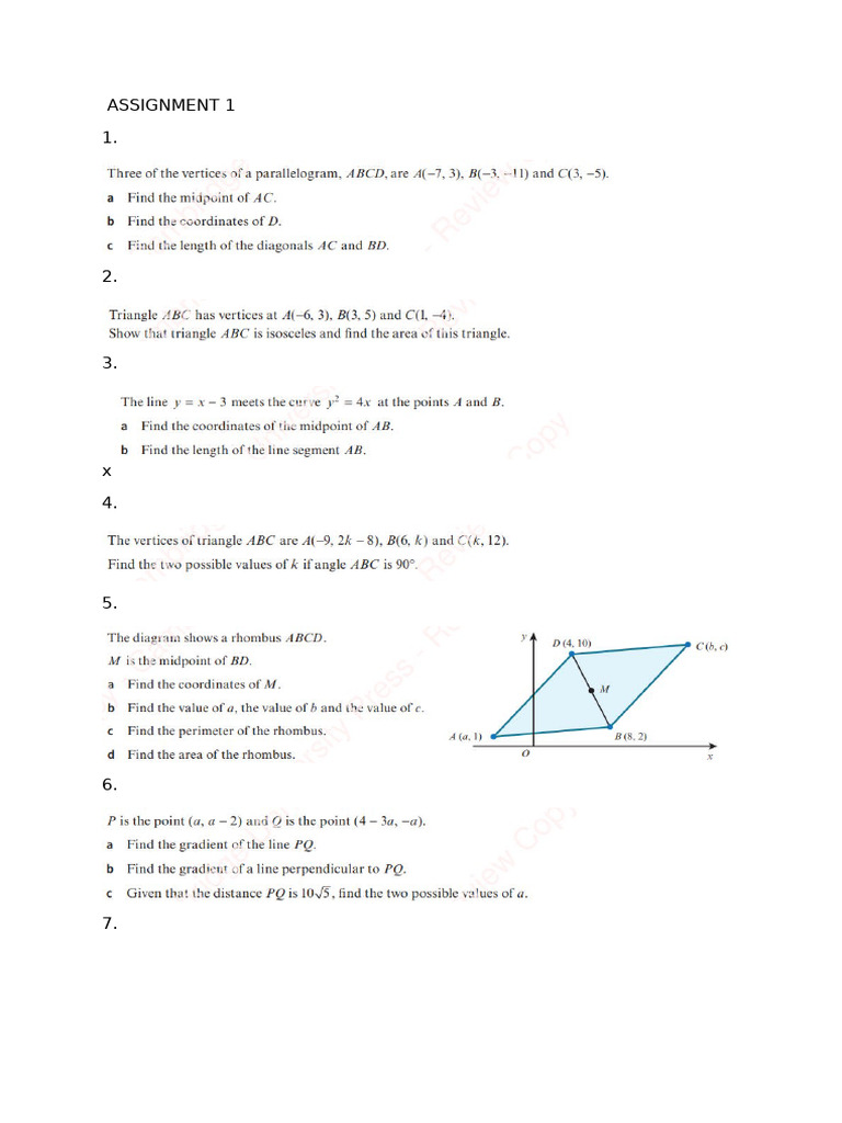 Lower 6 Holiday Assignment Week 3 Coordinate Geometry | PDF