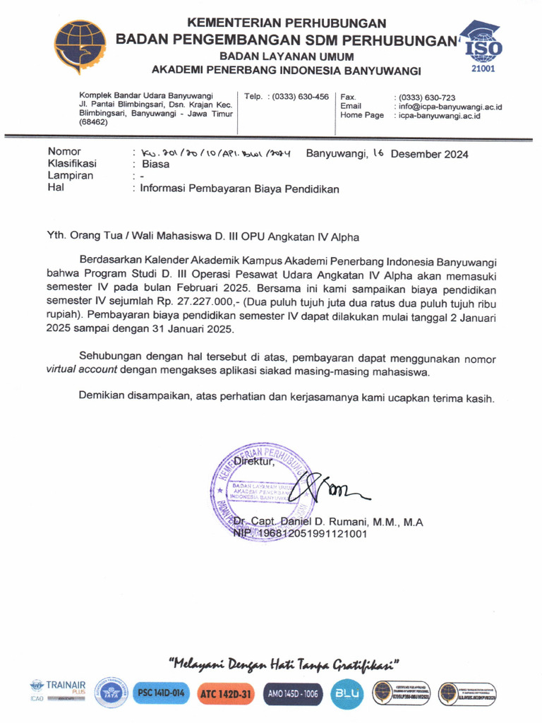 KU.201-20-10 Informasi Pembayaran Biaya Pendidikan (D3 OPU IV Alpha) | PDF