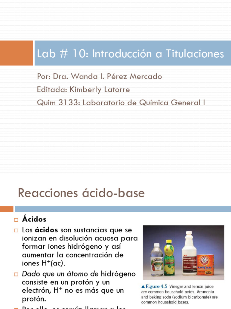 Presentacion Lab # 10 Introducción a titulaciones | PDF | Ácido | Sal (química)