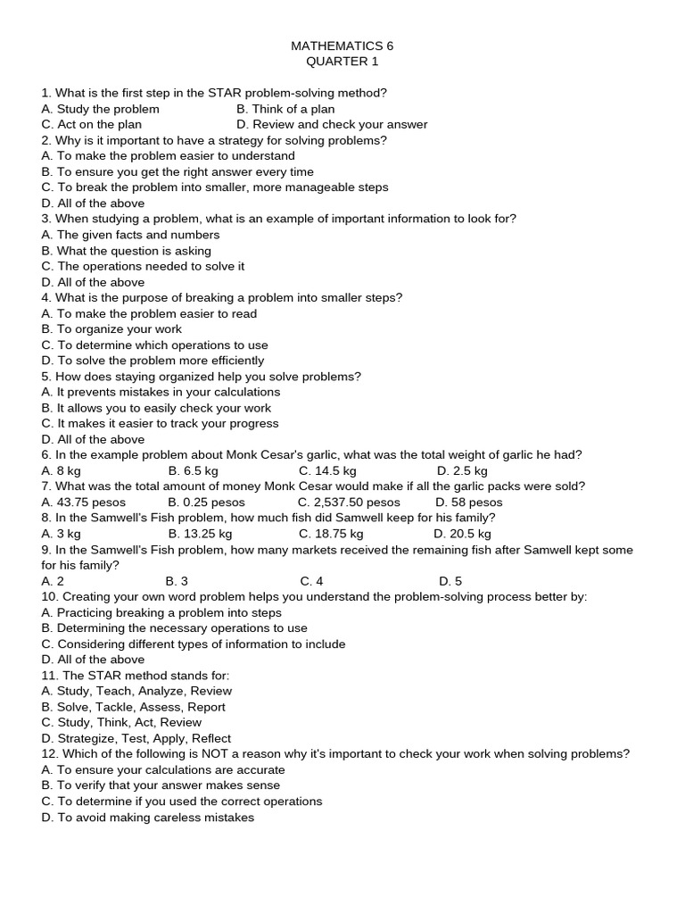 MATH Quiz-SOLVING PROBLEMS INVOLVING DECIMALS | PDF | Multiple Choice ...