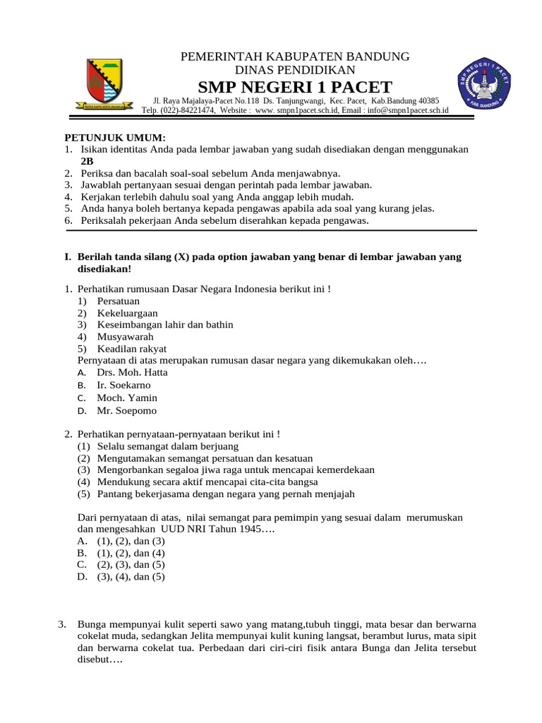 Soal Latihan Psaj PPKN 2023 | PDF