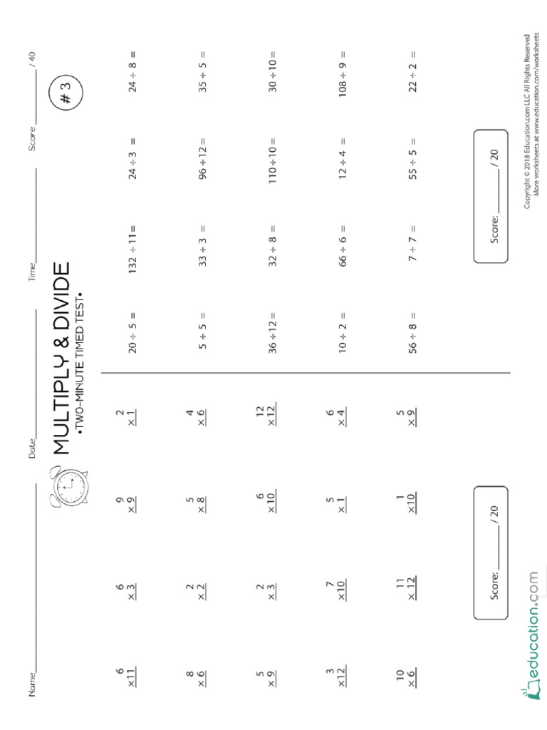 Two Minute Timed Test 3 Multiply and Divide | PDF