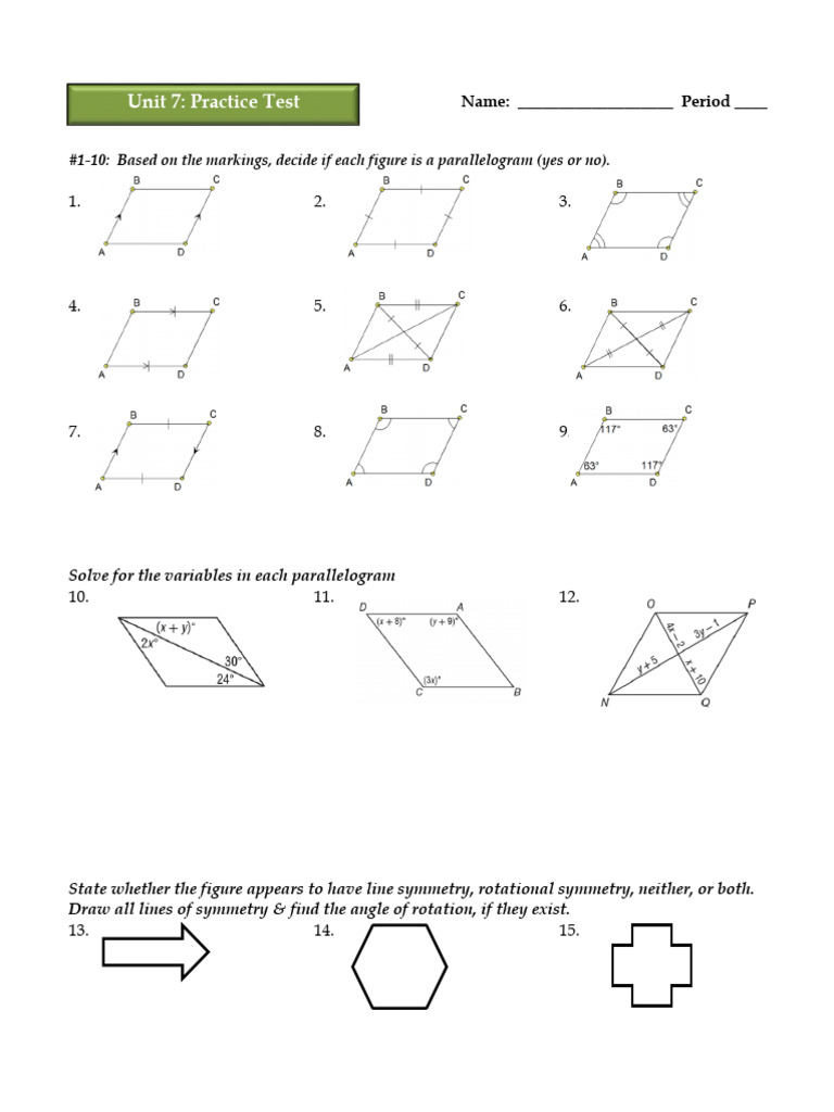 Unit 7 Practice Test Wkey | PDF | Rectangle | Classical Geometry