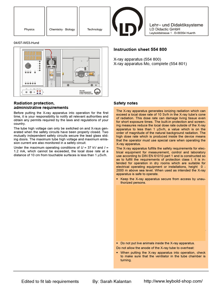 X-Ray Apparatus Instruction Manual | PDF | X Ray | Radiography