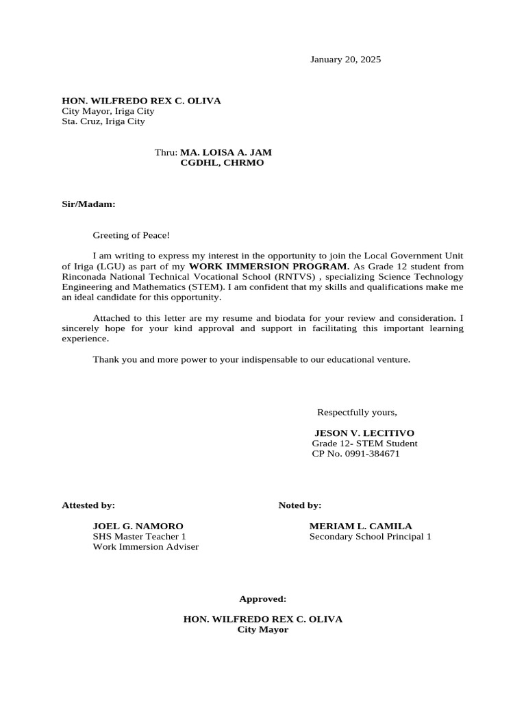 Application for LGU Work Immersion | PDF