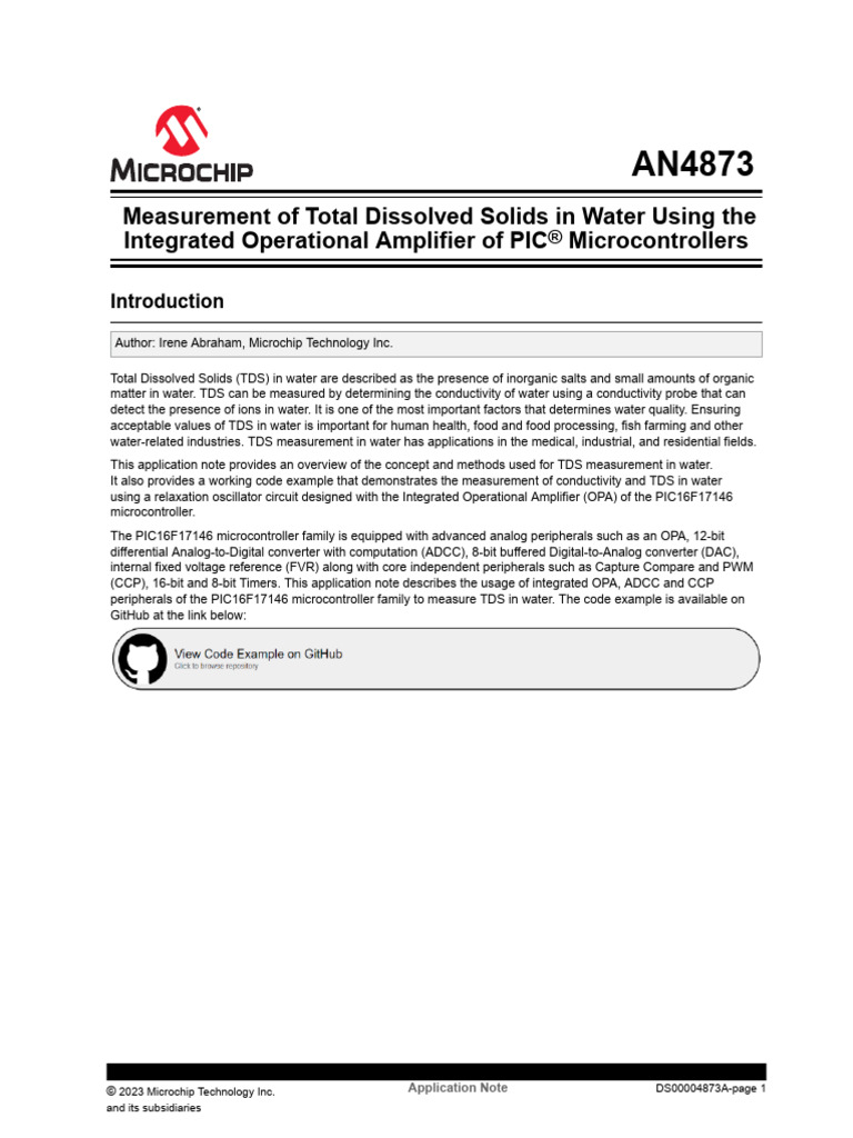 Measurement of Total Dissolved Solids in Water Using the Integrated Operational Amplifier of PIC ...
