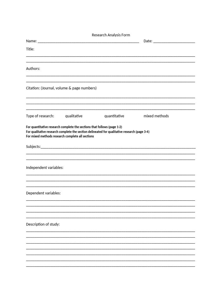 Research Analysis Form | PDF | Qualitative Research | Quantitative Research