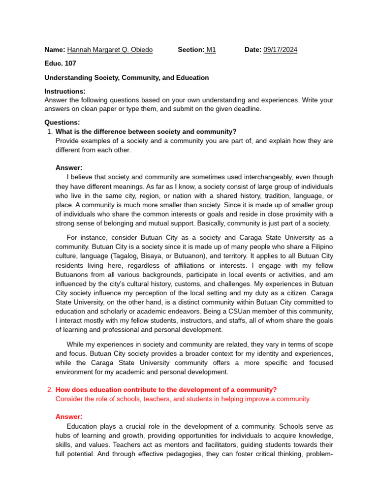 Assignment draft | PDF | Community | Teachers