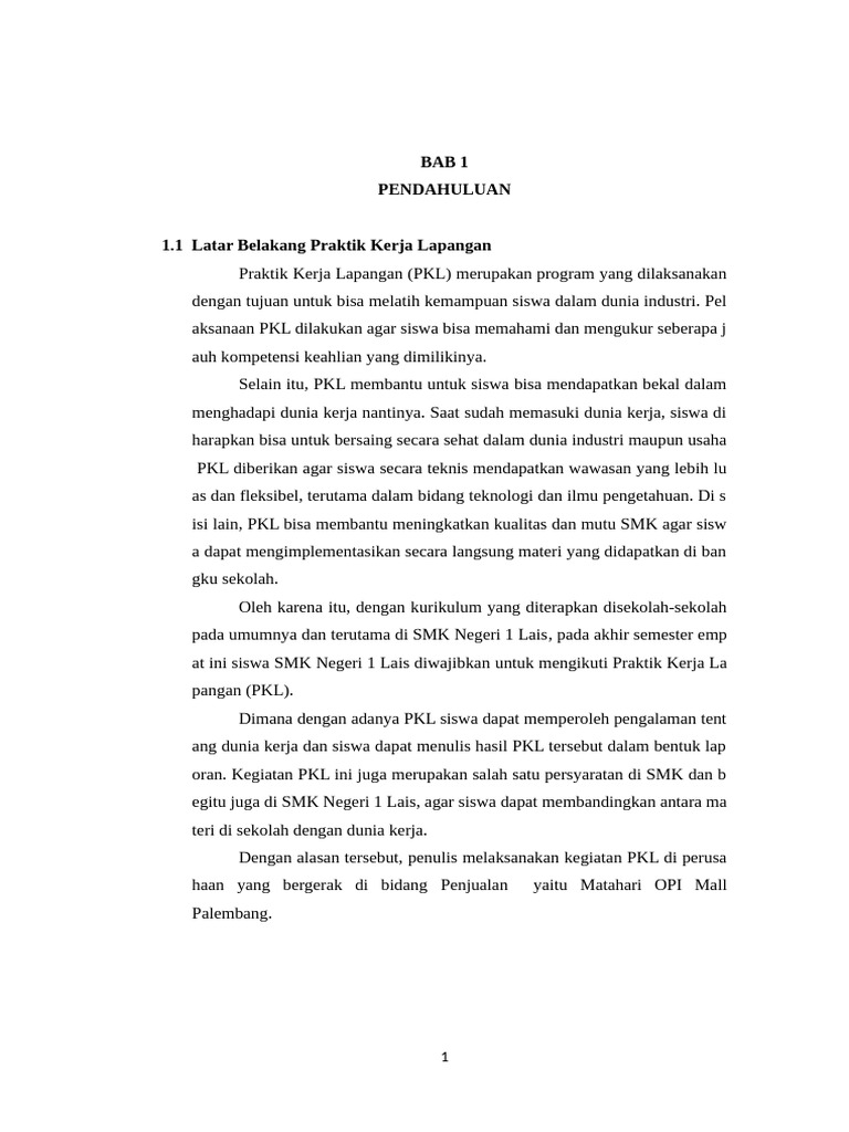 Laporan PKL Matahari Alek | PDF