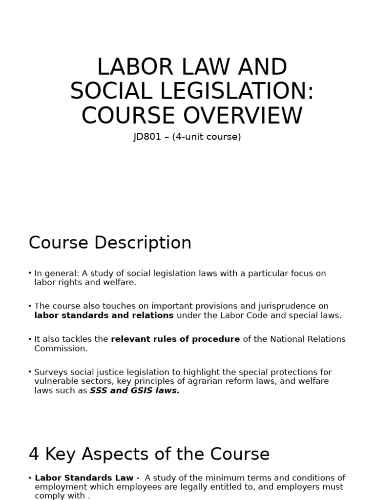 Labor Law & Social Legislation Course | PDF | Labour Law | Employment