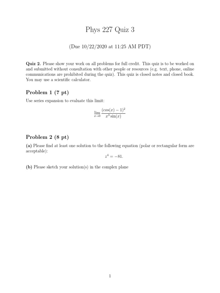 Quiz 2 Solution Phys 227 SP 2022 | PDF | Mathematical Objects