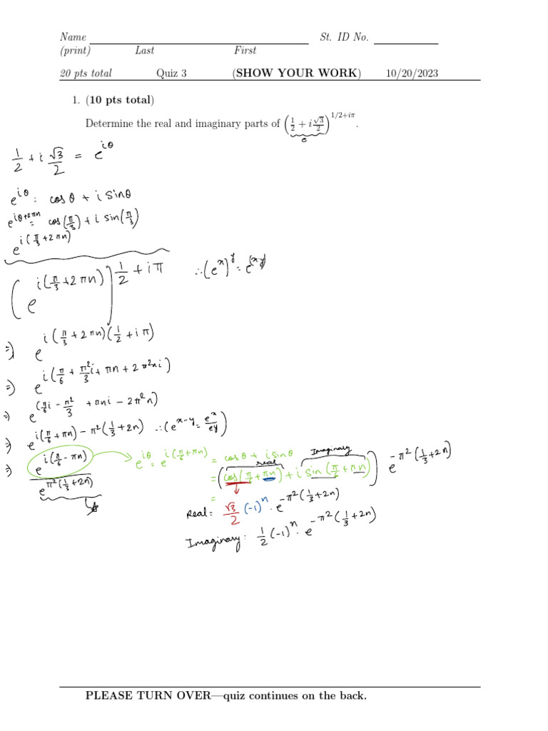 Quiz 3: Complex Numbers & Series | PDF