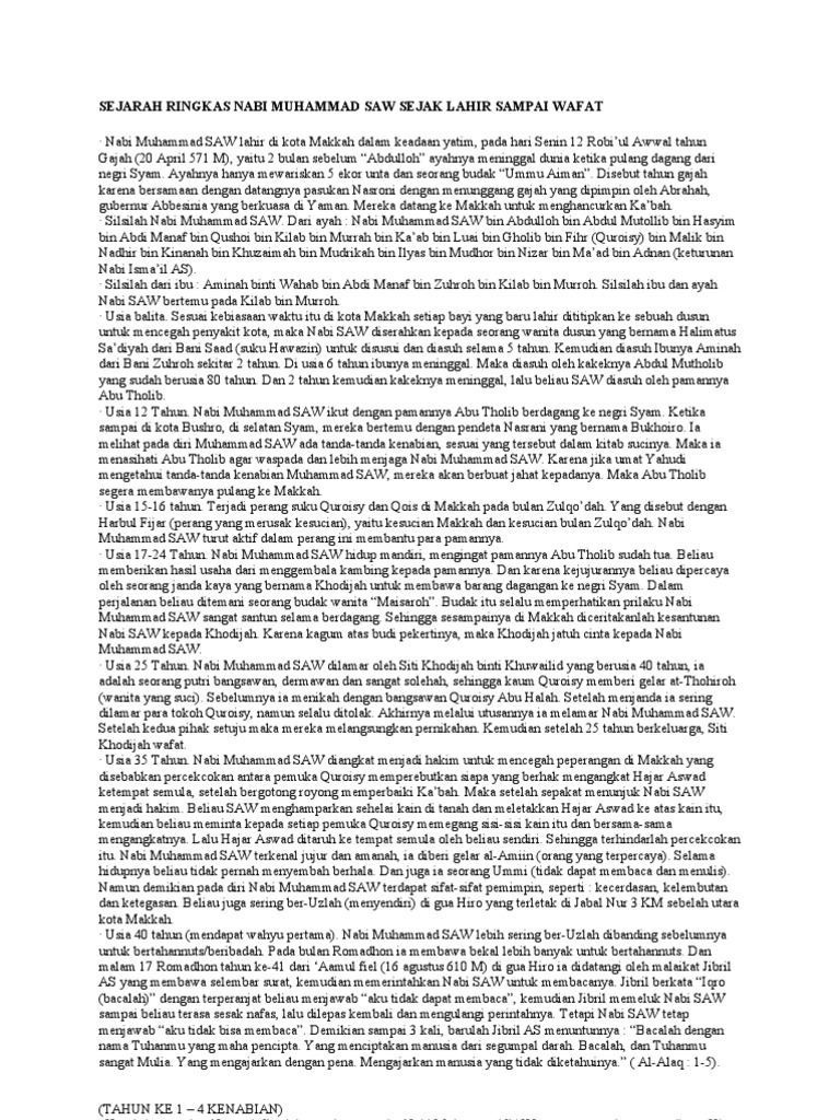 Sejarah Ringkas Nabi Muhammad Saw Sejak Lahir Sampai Wafat | PDF | Politik