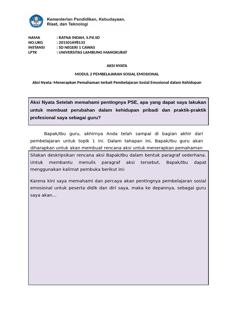 Aksi Nyata Modul 2 Topik 1 | PDF