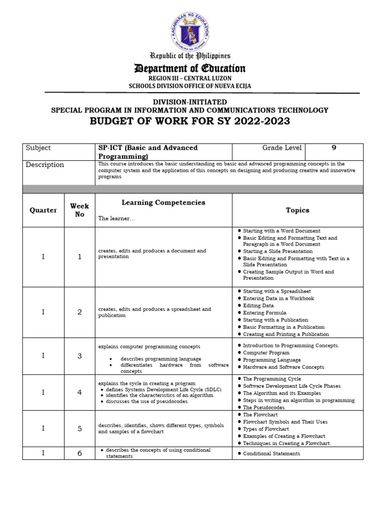 Bow Sp Ict 9 Programming Pdf Parameter Computer Programming Control Flow
