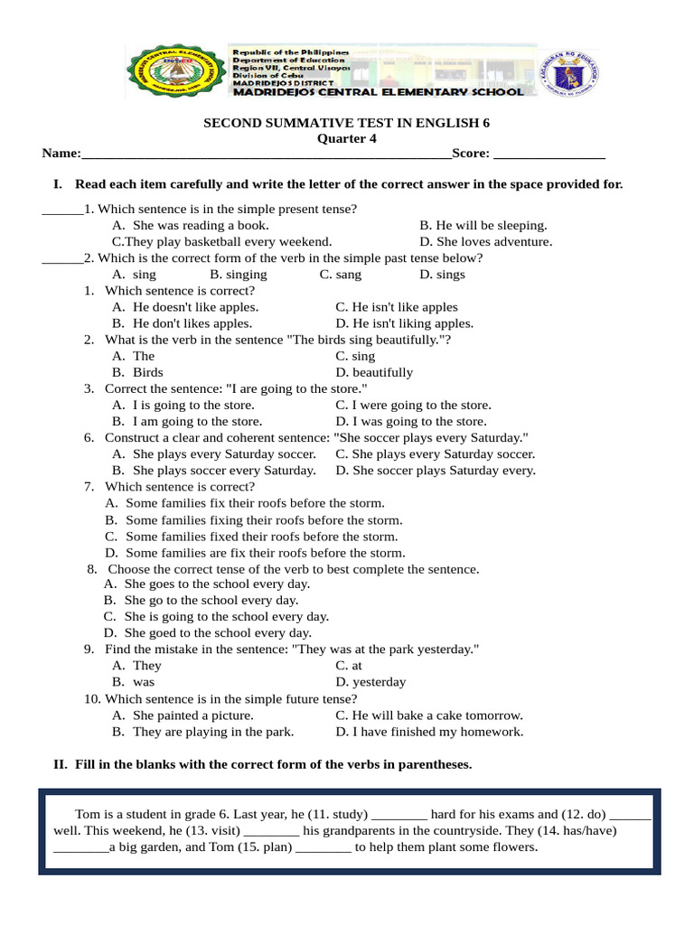 Grade 6 Summative English Test | PDF | Weather Events | Typhoon