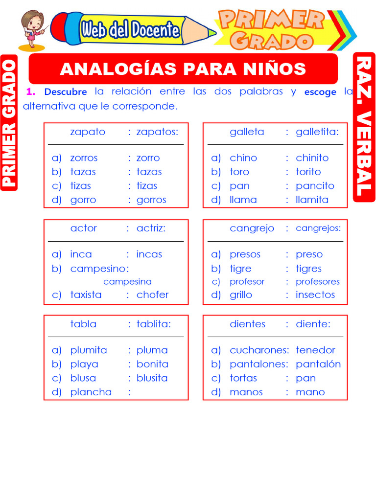 Analogías para-Niños-para-Primer-Grado-de-Primaria | PDF