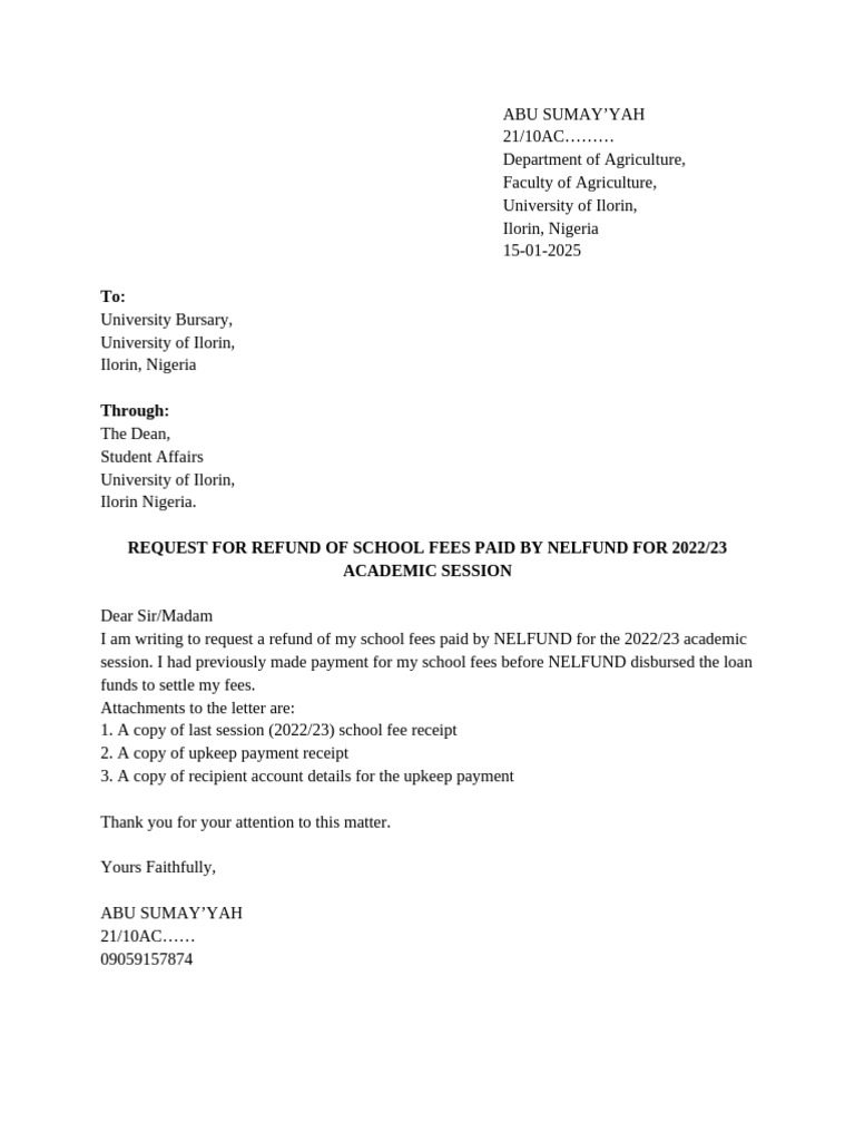 Request for NELFUND Tuition Refund | PDF