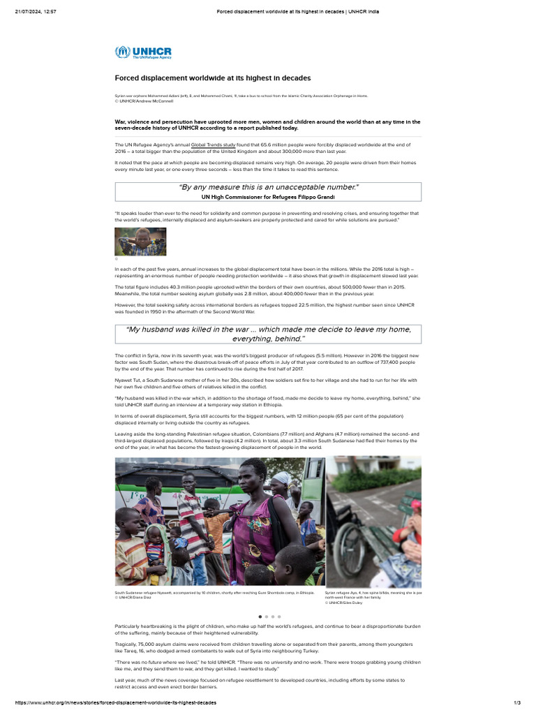 1-Forced Displacement Worldwide at Its Highest in Decades - UNHCR India ...