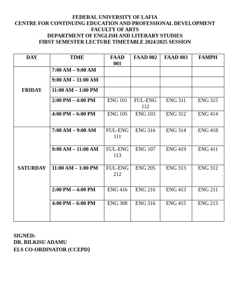 Lecture Timetable | PDF